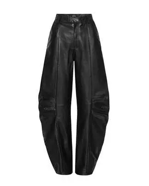 ROTATE BY BIRGER CHRISTENSEN High-waisted Wide-leg Leather Trousers - Black
