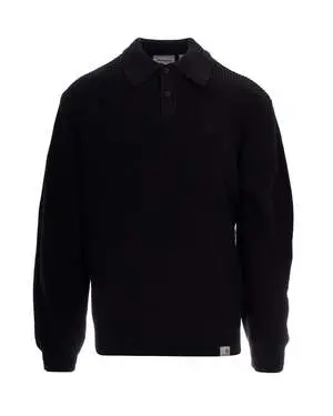 Carhartt Work In Progress Ribbed Knit Long Sleeve Polo Sweater - Black