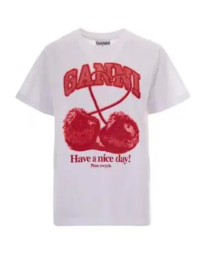 GANNI Organic Cotton Cherry Print T-shirt - White