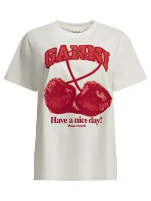 GANNI Cherries Crethestanesedew-neck T-shirt - White