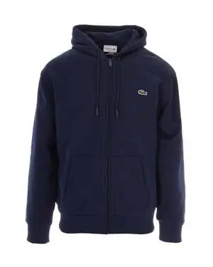 Lacoste Zip-up Hooded Sweatshirt With Embroidered Logo - Navy Blue