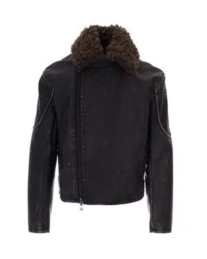 DIESEL® Shearling Collar Zip-up Jacket - Black