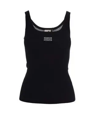 Elisabetta Franchi Ribbed Tank Top With Embroidered Logo - Nero/burro