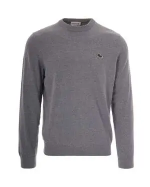 Lacoste Crewneck Sweater With Embroidered Logo - Silver Chine