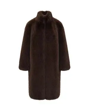 Liu Jo Long Faux Fur Coat With Stand Collar - Brown Umber
