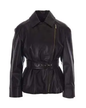 Max Mara Leather Belted Moto Jacket - Marrone