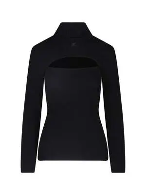 COURREGES Ribbed Cutout Turtleneck Top - Black