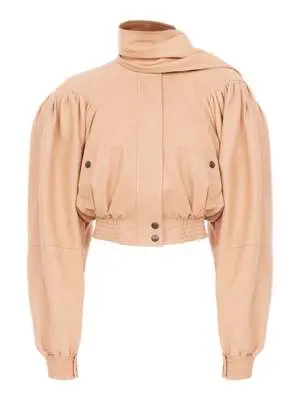 Chloé Short Leather Jacket With Removable Scarf - Rosa