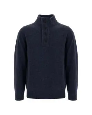 Barbour Wool Mock Neck Button Sweater - Dark Indigo