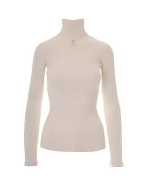 Elisabetta Franchi ELISABETTA FRANCHI Fitted Ribbed Turtleneck Top With Flared Cuffs Burro