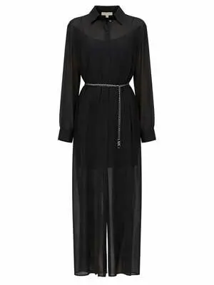Michael Kors Sheer Maxi Shirt Dress With Chain Belt