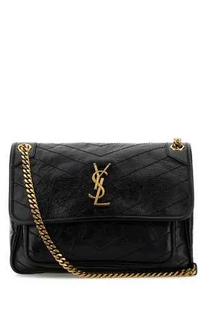 Saint Laurent Medium Quilted Leather Flap Shoulder Bag With Gold Tone Logo - Black