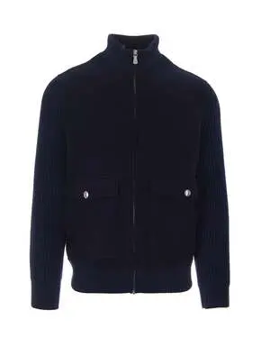 Eleventy High Neck Zip-up Knit Jacket - Royal E Blu