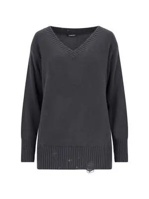 CANESSA Distressed V-neck Oversized Sweater