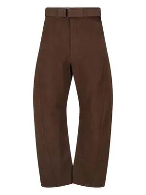 LEMAIRE Cotton Belted Wide-leg Trousers - Brown
