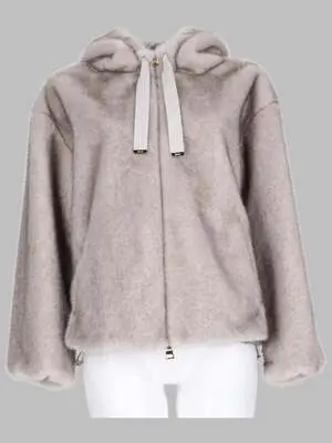 Herno HERNO Faux Fur Hooded Zip Jacket Grey
