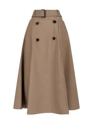 Burberry Belted Button-detailed Cotton Skirt