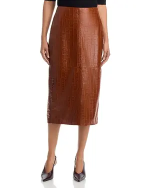 ARMA Meeka Embossed Leather Midi Skirt - Camel