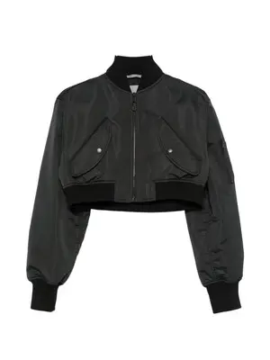 Balenciaga Cropped Zip-up Bomber Jacket With Band Collar And Ribbed Trims
