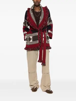 Alanui Icon Cashmere Cardigan With Geometric Pattern And Fringe Trim