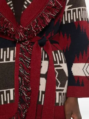 Alanui Icon Cashmere Cardigan With Geometric Pattern And Fringe Trim