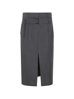 Brunello Cucinelli Wool Belted Midi Skirt