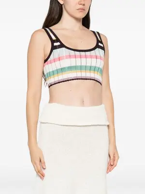 Alaïa Striped Ribbed Scoop Neck Cropped Top