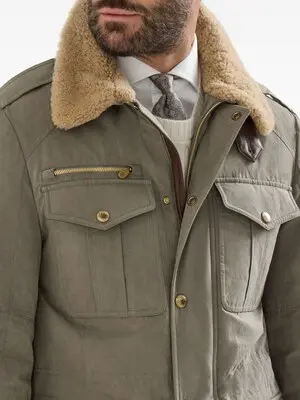 Brunello Cucinelli Technical Cotton Field Jacket With Detachable Shearling Collar