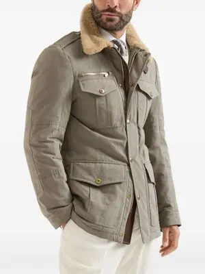 Brunello Cucinelli Technical Cotton Field Jacket With Detachable Shearling Collar