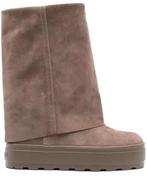 Casadei Suede Double-face Ankle Boots With Folded Edge - Beige