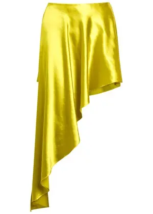 Alaïa Asymmetric Satin Mini Skirt - Lime
