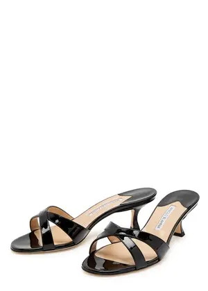 Manolo Blahnik Patent Leather Mules - Black