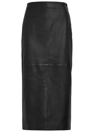 SIMKHAI Raven Leather Midi Pencil Skirt