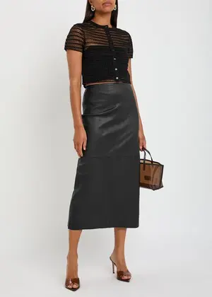 Simkhai Raven Leather Midi Pencil Skirt