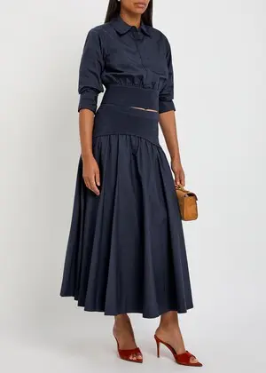 Simkhai Ovie Knit-waist Cotton-poplin Midi Skirt - Navy