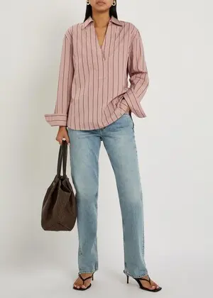 Vince Striped Cotton-poplin Shirt - Pink