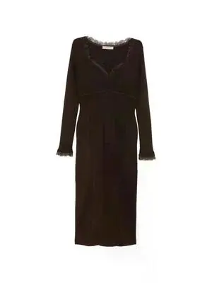 TWINSET Ribbed-knit Midi Dress With Lace Trim - Brown