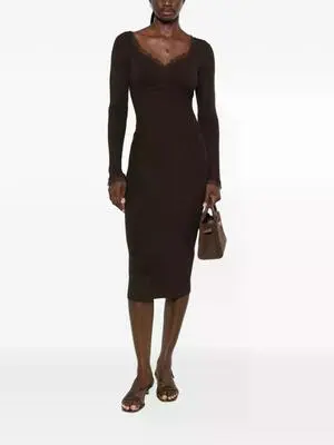 TWINSET Ribbed-knit Midi Dress With Lace Trim