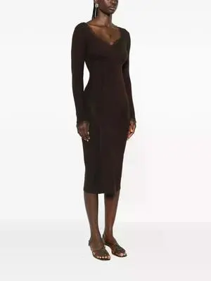 TWINSET Ribbed-knit Midi Dress With Lace Trim