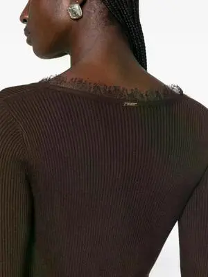 TWINSET Ribbed-knit Midi Dress With Lace Trim