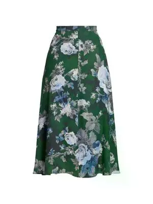 Erdem Floral Print Draped A-line Skirt