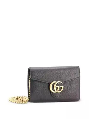 Gucci Gg Marmont Chain Wallet Leather Mini Clutch Bag - Black