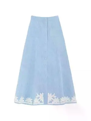 Valentino Garavani Embroidered Denim Midi Skirt