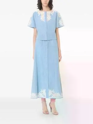 Valentino Garavani Embroidered Denim Midi Skirt