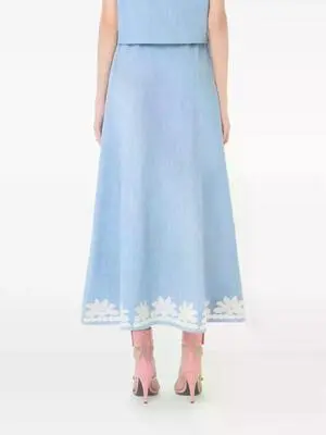 Valentino Garavani Embroidered Denim Midi Skirt