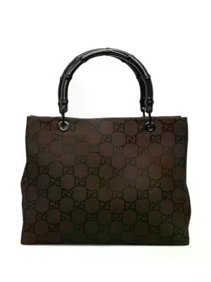 Gucci 2000-2015 Gg Nylon Bamboo Satchel - Brown