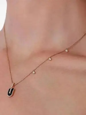 U LOS ANGELES 18k White Gold Diamond And Onyx Pendant Necklace - Pink
