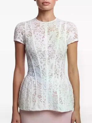 POST MERIDIEM Lace Peplum Top - White