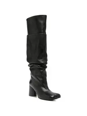 POEVE Leather Slouchy Square Toe Block Heel Boots
