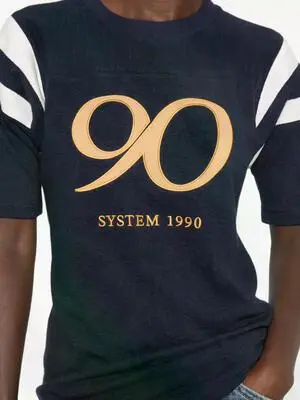 SYSTEM Logo-print Striped-sleeve T-shirt